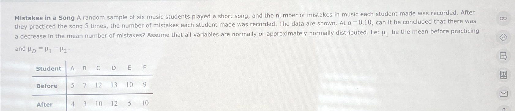 Solved Mistakes in a Song A random sample of six music | Chegg.com