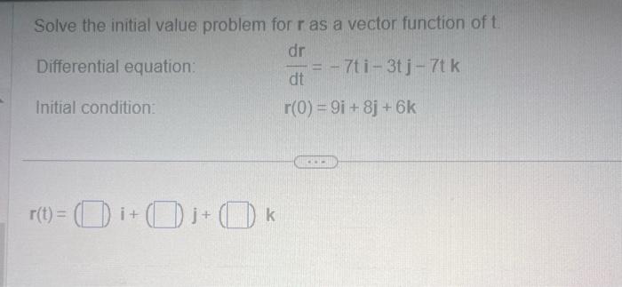 Solved Solve the initial value problem for r as a vector | Chegg.com
