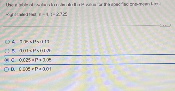 Solved Use a table of t-values to estimate the P-value for | Chegg.com