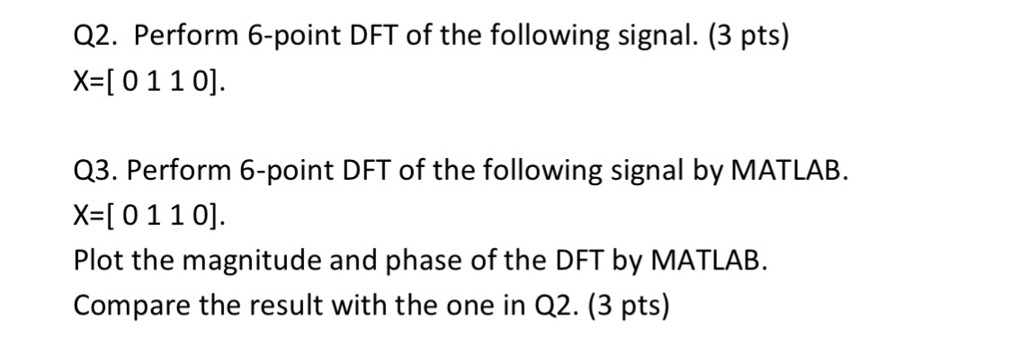 Solved Q2. ﻿Perform 6-point DFT of the following signal. (3 | Chegg.com