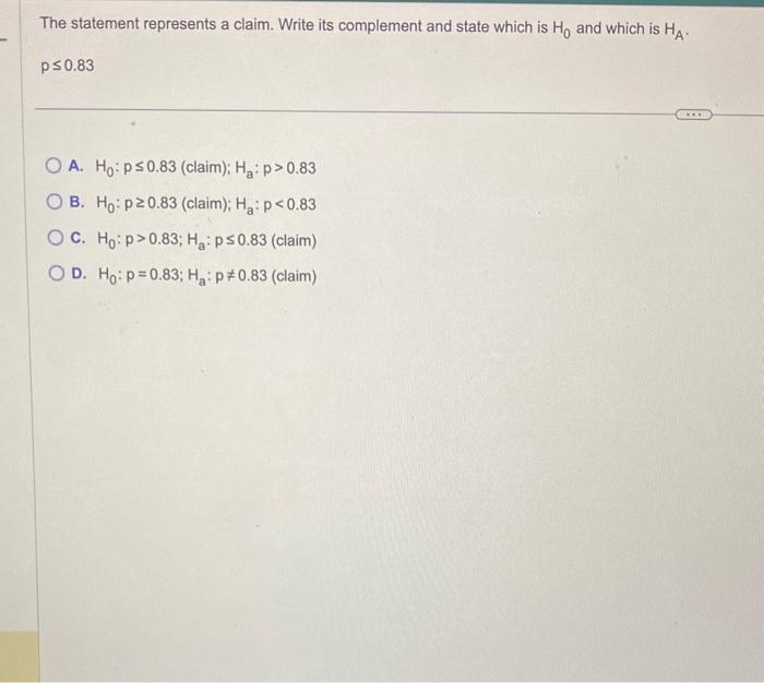 Solved The statement represents a claim. Write its | Chegg.com