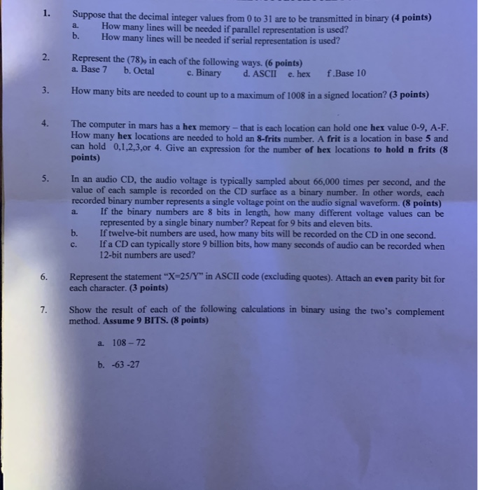 Solved Suppose that the decimal integer values from 0 to 31 | Chegg.com