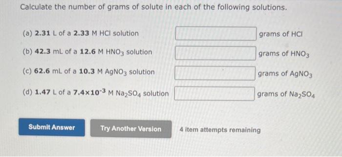Solved Calculate the number of grams of solute in each of | Chegg.com