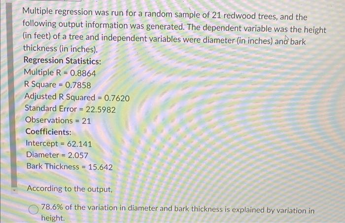 Solved Multiple regression was run for a random sample of 21 | Chegg.com