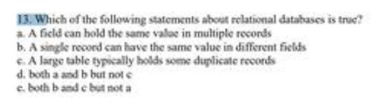 Solved Which of the following statements about relational | Chegg.com