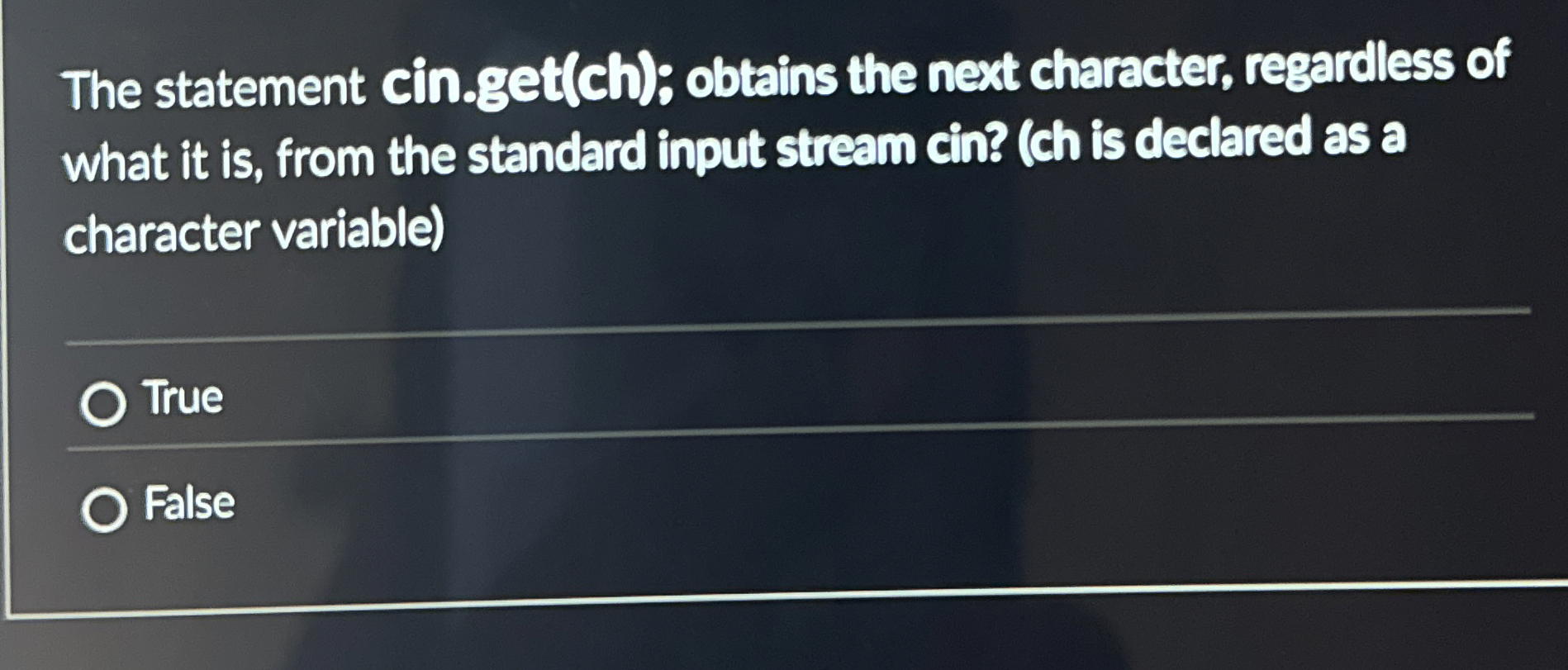 Solved The statement cin.get(ch); obtains the next | Chegg.com