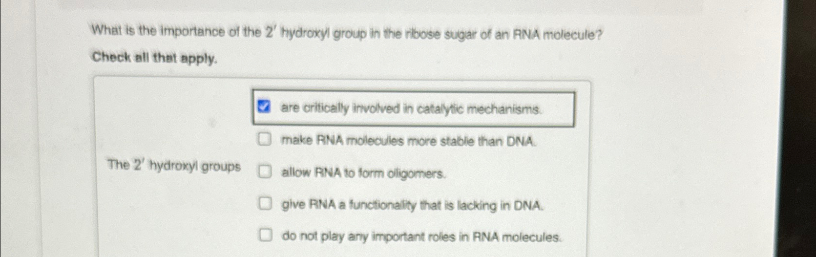 Solved What is the importance of the 2' ﻿hydroxyl group in | Chegg.com