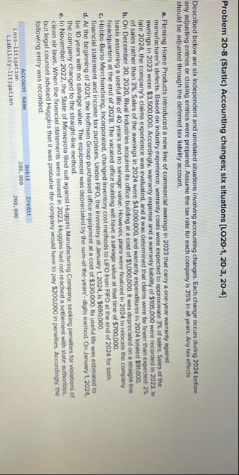 Solved Problem 20-8 (Static) ﻿Accounting changes; six | Chegg.com