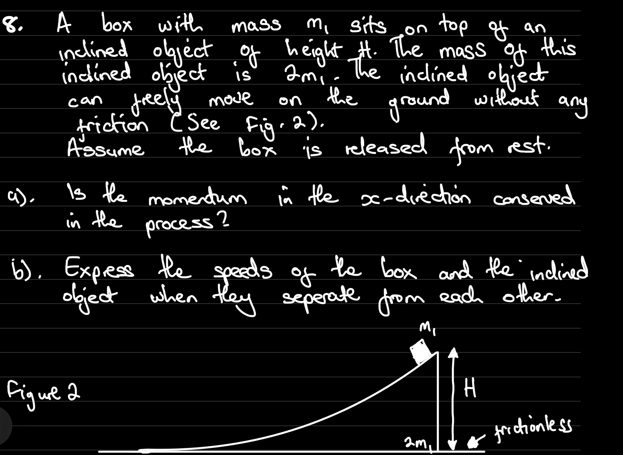 Solved A box with mass m1 ﻿sits on top of an inclined object | Chegg.com