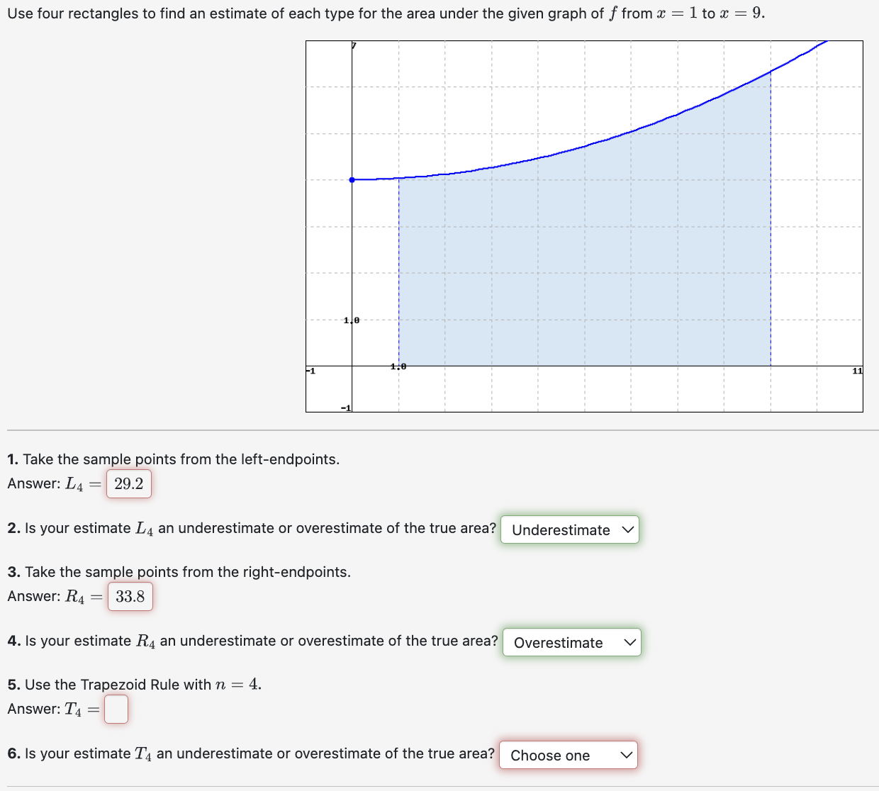 Use four rectangles to find an estimate of each type | Chegg.com
