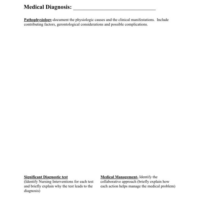 Solved Medical Diagnosis: Pathophysiology-document the | Chegg.com