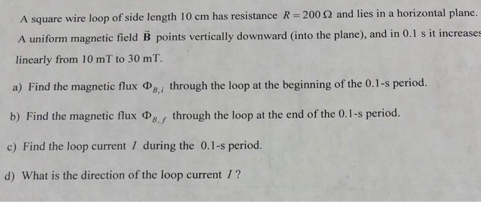 Solved A square wire loop of side length 10 cm has | Chegg.com