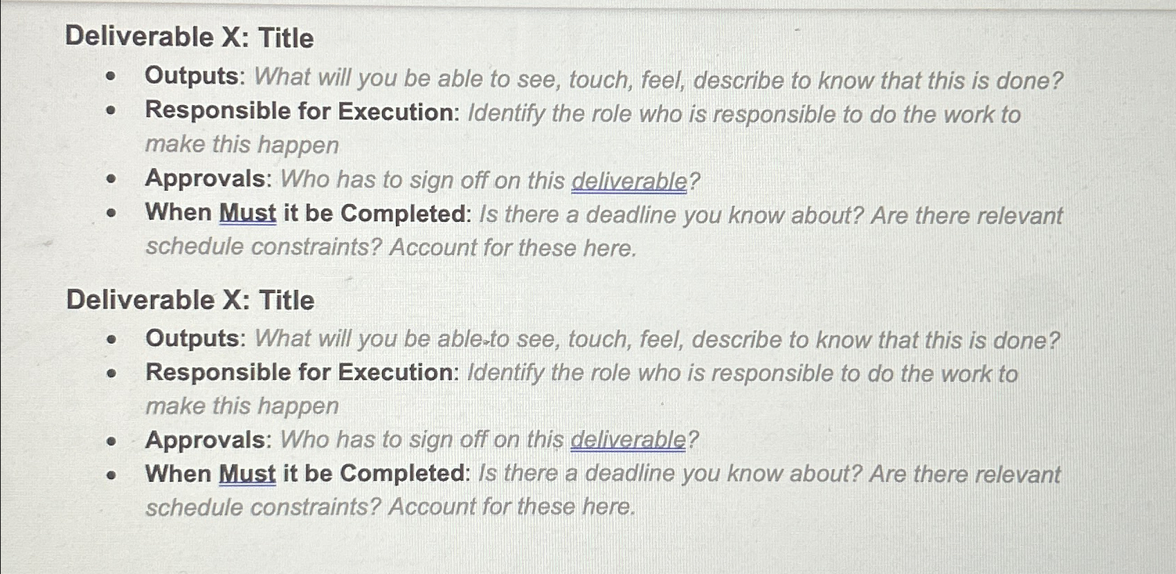 Solved Deliverable X: TitleOutputs: What will you be able to | Chegg.com