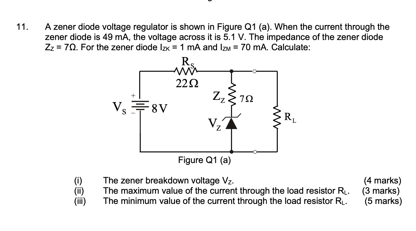 Solved A zener diode voltage regulator is shown in Figure | Chegg.com