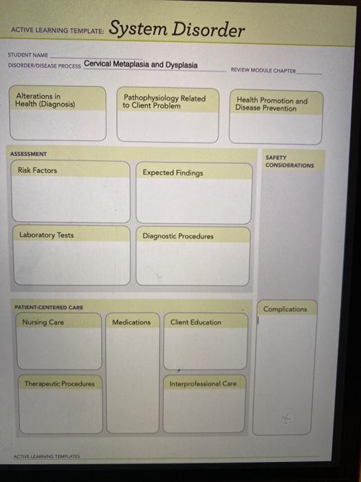 Solved ACTIVE LEARNING TEMPLATE: System Disorder STUDENT | Chegg.com