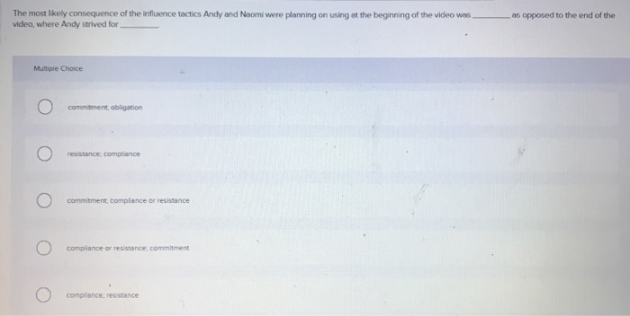 Solved The most likely consequence of the influence tactics | Chegg.com