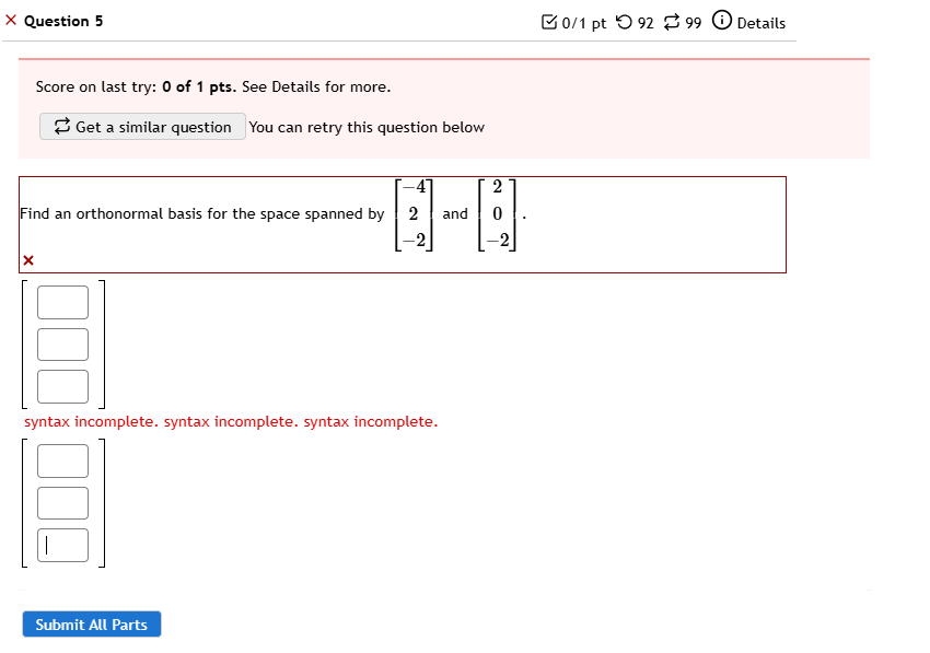 Solved Find an ﻿orthonormal basis for the space spanned | Chegg.com