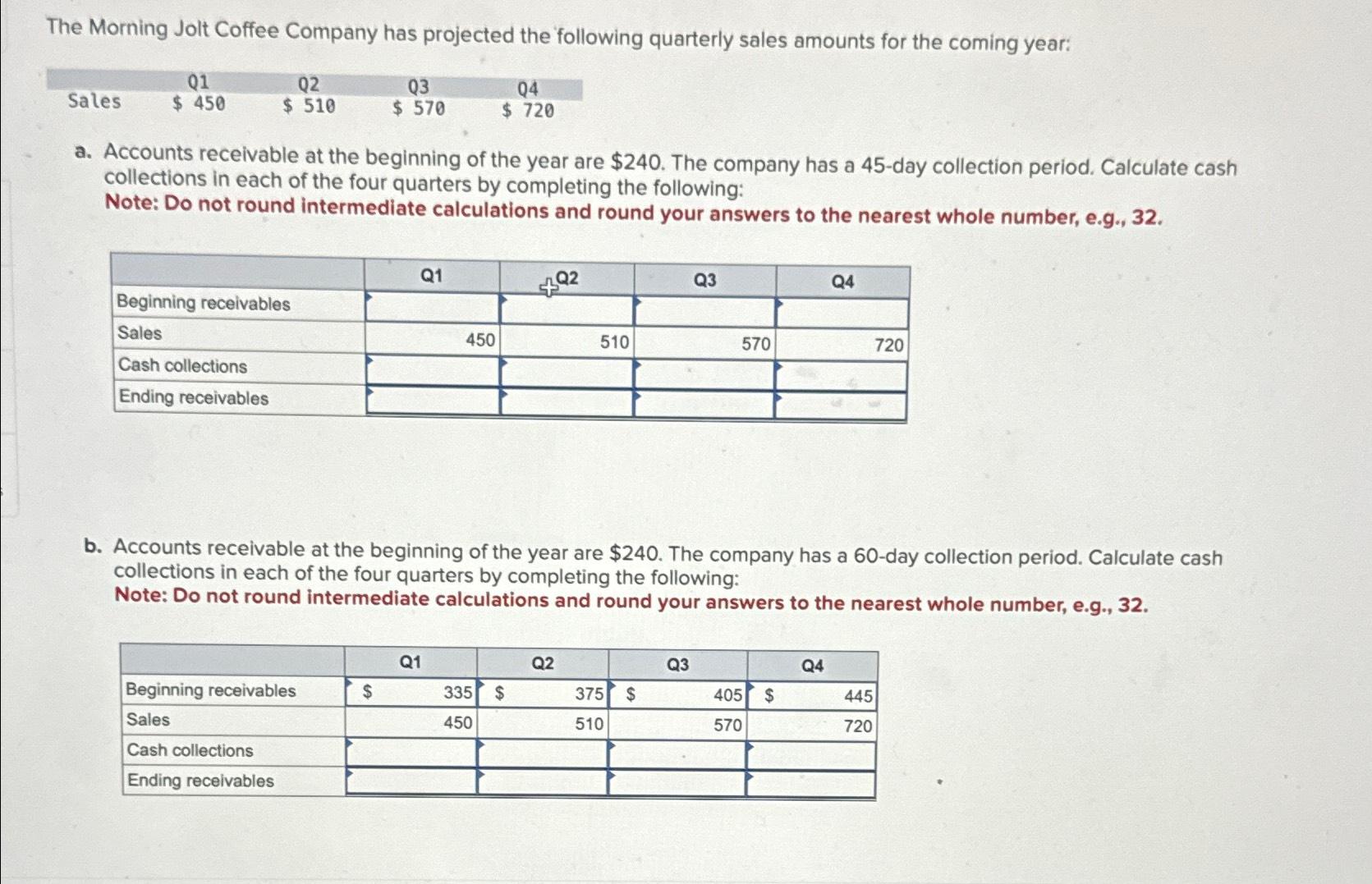 Solved The Morning Jolt Coffee Company has projected the | Chegg.com