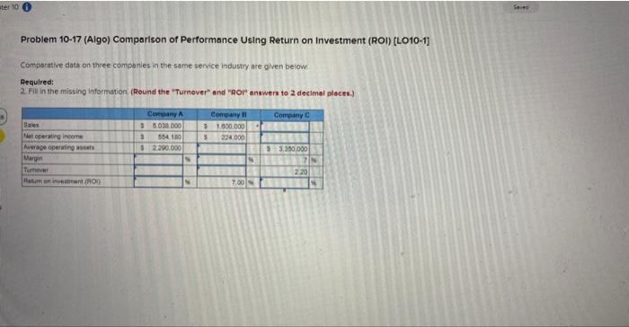 Solved Problem 10-17 (Algo) Comparison of Performance Using | Chegg.com