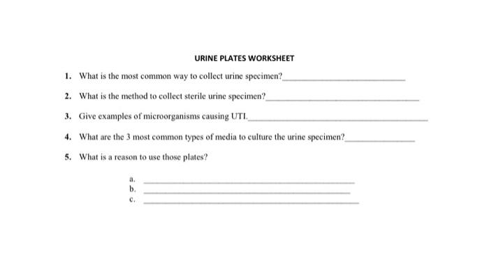 Solved URINE PLATES WORKSHEET 1. What is the most common way | Chegg.com