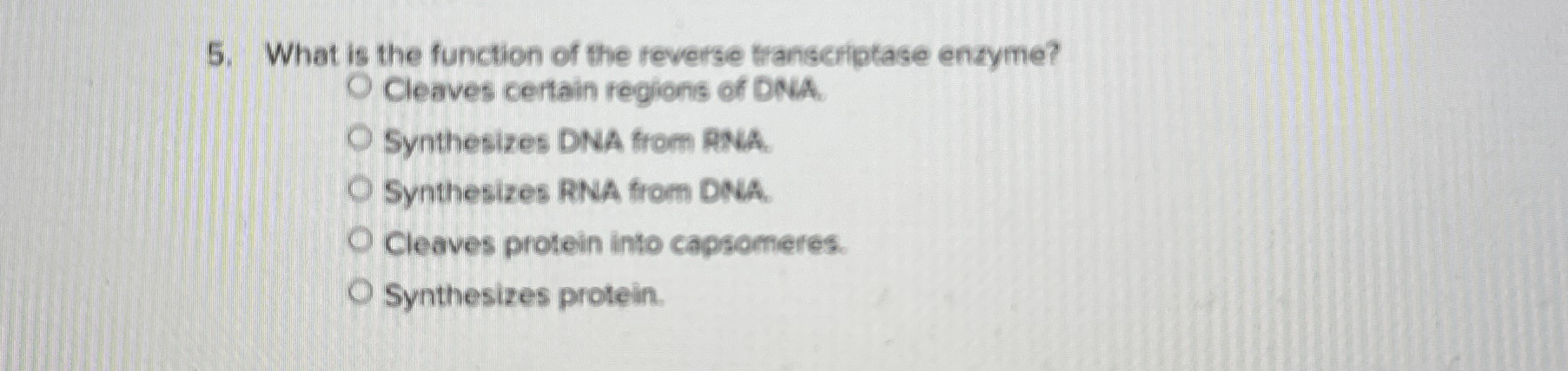 Solved What is the function of the reverse transcriptase | Chegg.com