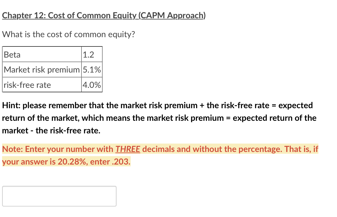 Solved Chapter 12: Cost of Common Equity_(CAPM Approach)What | Chegg.com