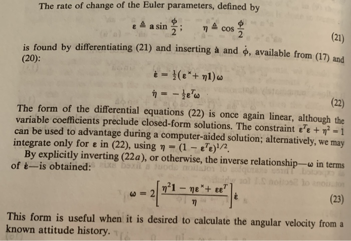 The rate of change of the Euler parameters, defined | Chegg.com