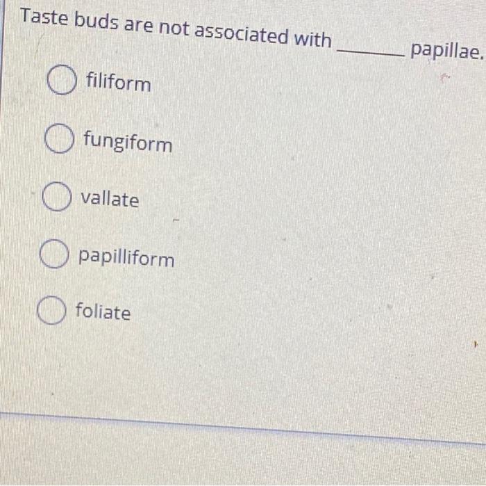 Solved Taste buds are not associated with papillae. filiform | Chegg.com
