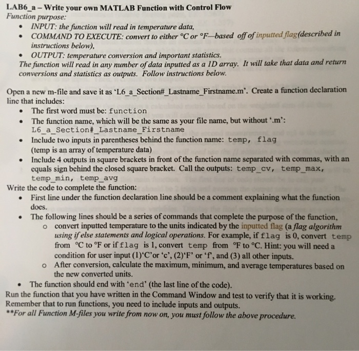 Solved Lab6a Write Your Own Matlab Function With Control 9917