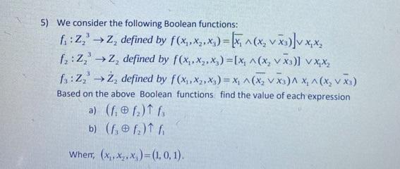Solved 5) We consider the following Boolean functions: | Chegg.com