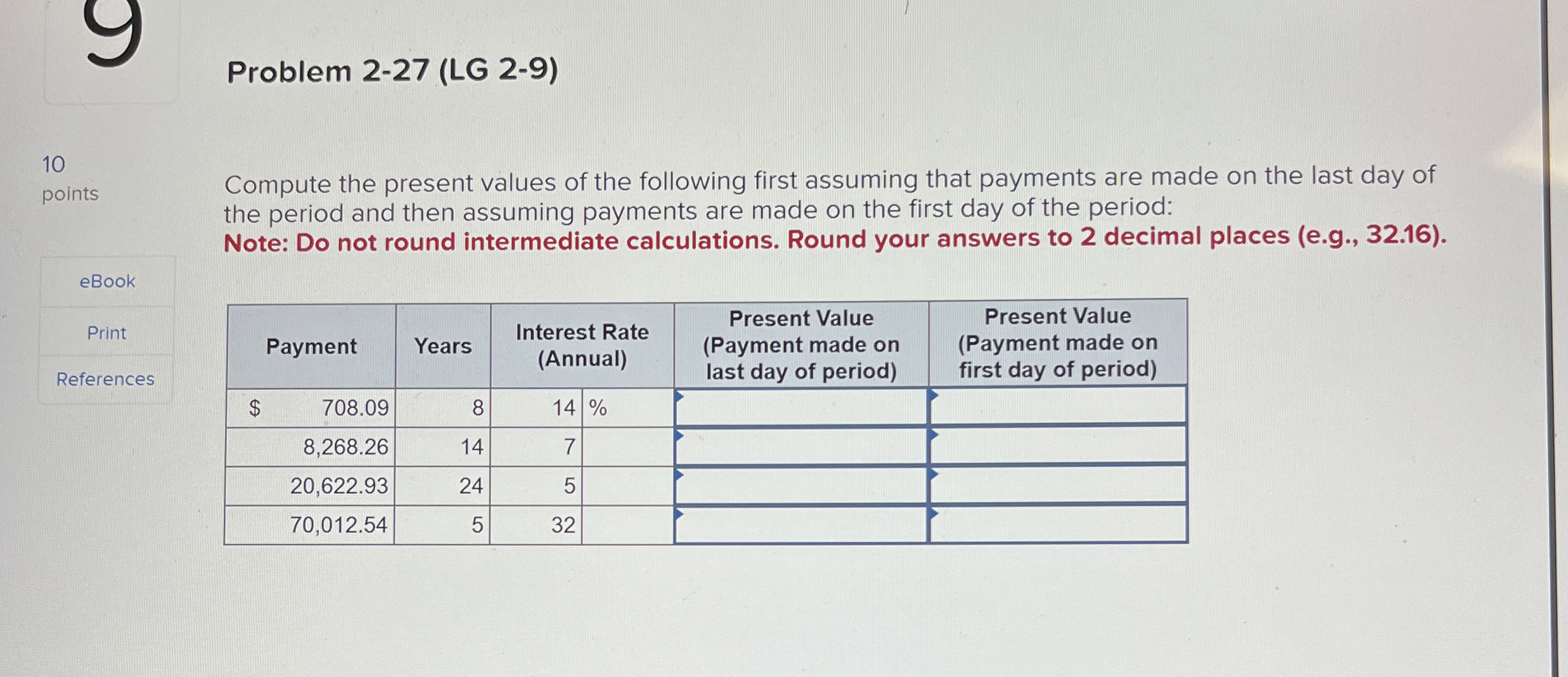 Solved Problem 2-27 (LG 2-9)10pointseBookCompute the present | Chegg.com