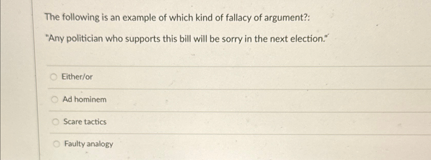 Solved The following is an example of which kind of fallacy | Chegg.com