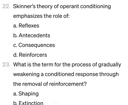 Solved Skinner's theory of operant conditioning emphasizes | Chegg.com