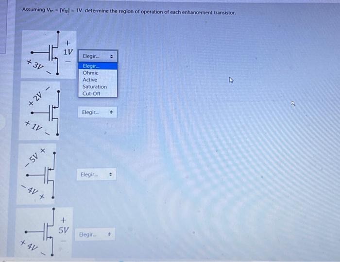 Solved Assuming Vth =∣Vto∣=1V determine the region of | Chegg.com