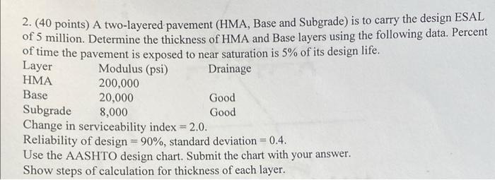 Solved 2. (40 points) A two-layered pavement (HMA, Base and | Chegg.com