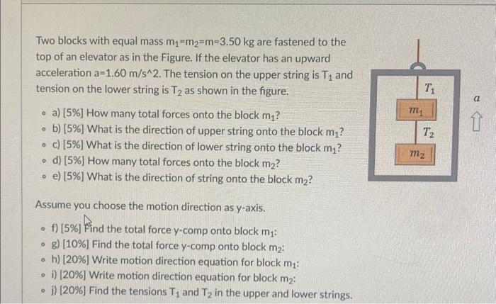 Solved Two blocks with equal mass m1=m2=m=3.50 kg are | Chegg.com