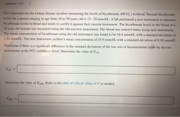 Solved Question 7 of 7 > One important test for kidney | Chegg.com