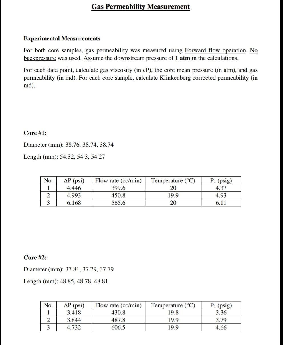 Solved Gas Permeability Measurement Experimental | Chegg.com