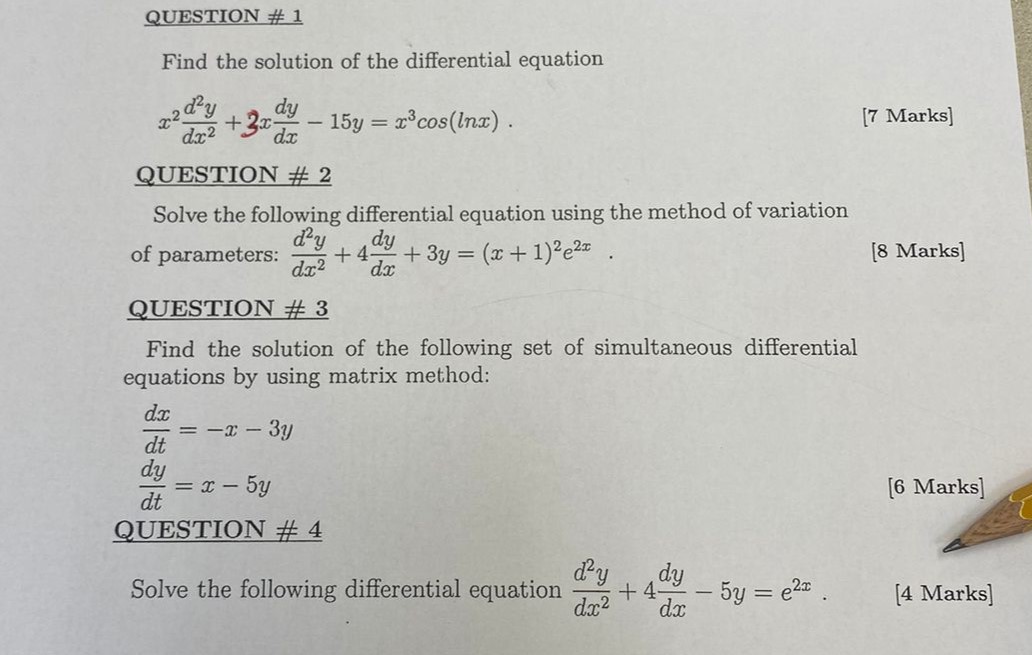 Solved QUESTION # 1Find the solution of the differential | Chegg.com