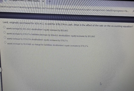 Solved Land, originally purchaged for $26,412, ﻿is sold for | Chegg.com