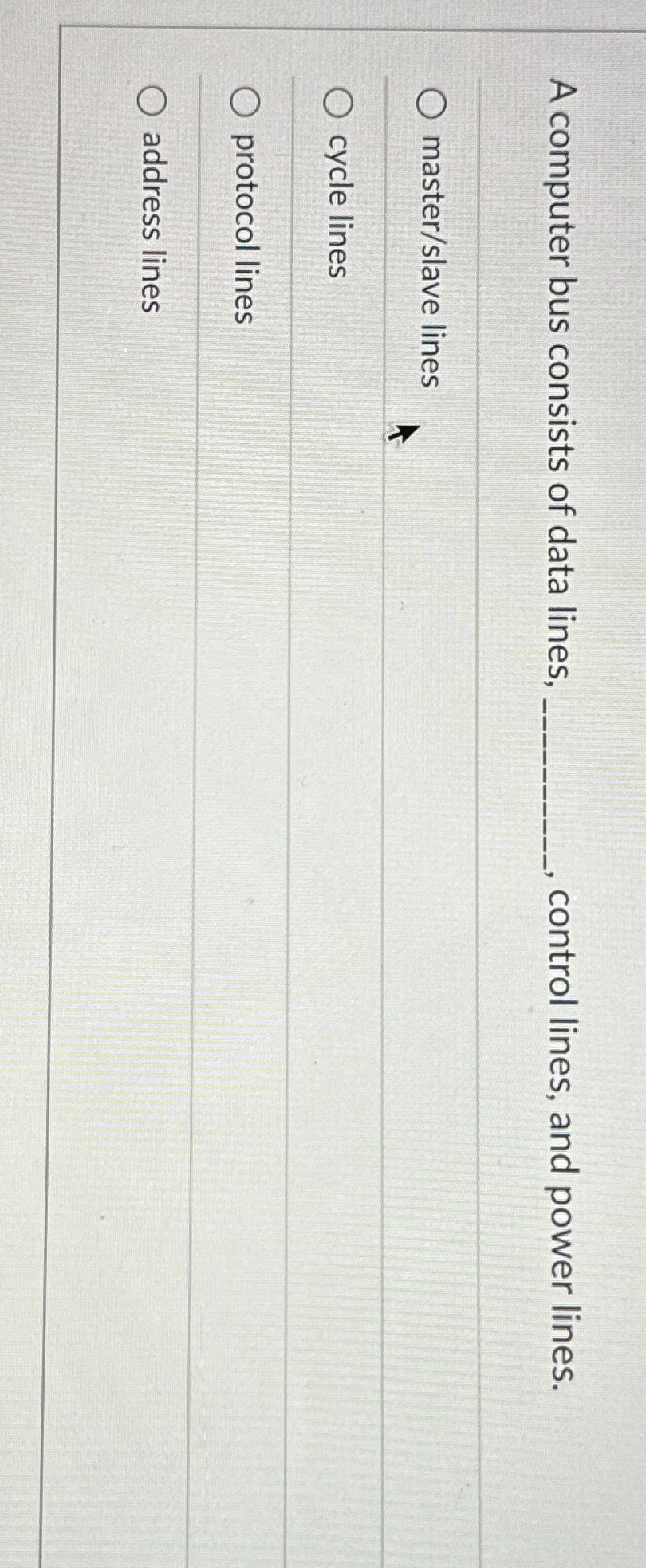 Solved A computer bus consists of data lines, control lines, | Chegg.com