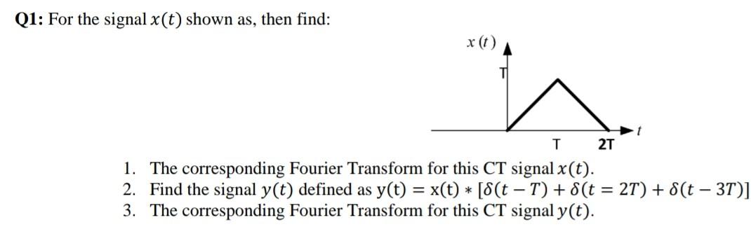 Solved Q1: For the signal x(t) shown as, then find: 1. The | Chegg.com