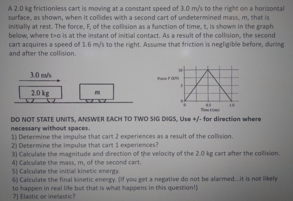 Solved A 2.0kg ﻿frictionless cart is moving at a constant | Chegg.com