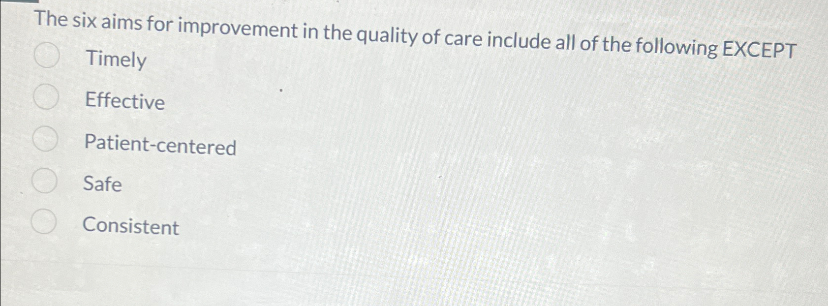 Solved The six aims for improvement in the quality of care | Chegg.com