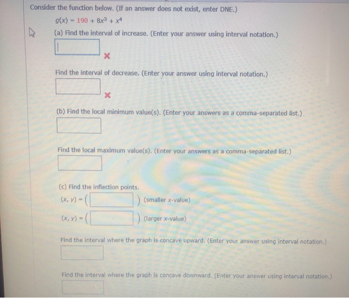 Solved Consider the function below. (If an answer does not | Chegg.com