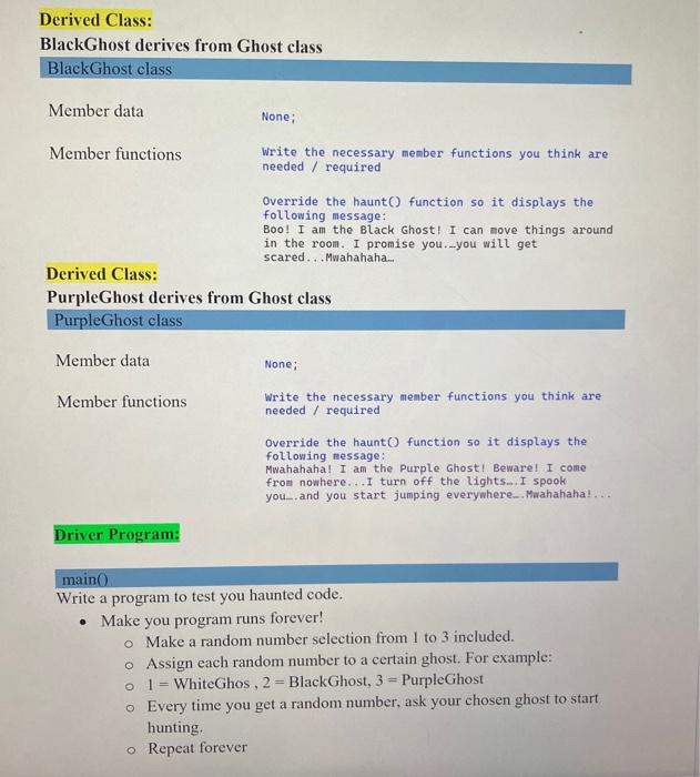 Solved Abstract Base Class: Derived Class: WhiteGhost | Chegg.com