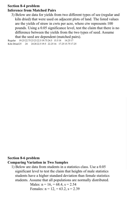 Solved Section 8-4 problem Inference from Matched Pairs 3) | Chegg.com