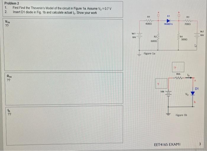 Solved Problem 2 1. First Find the Thevenin's Model of the | Chegg.com