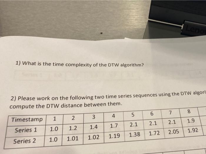 Solved Problem 3.2 The dynamic time warping (DTW) Algorithm | Chegg.com