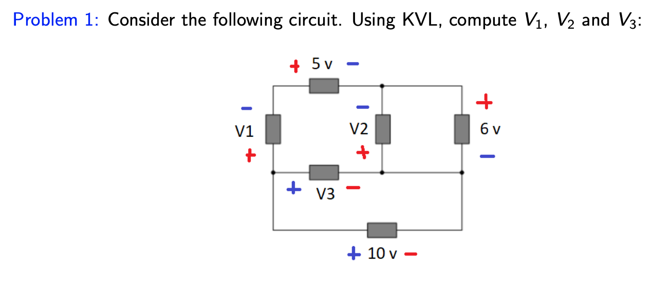 Solved Problem 1: Consider the following circuit. Using KVL, | Chegg.com